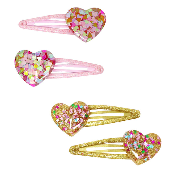 PINK POPPY GLITTER RESIN HEART SNAPCLIPS | Toyworld Frankston